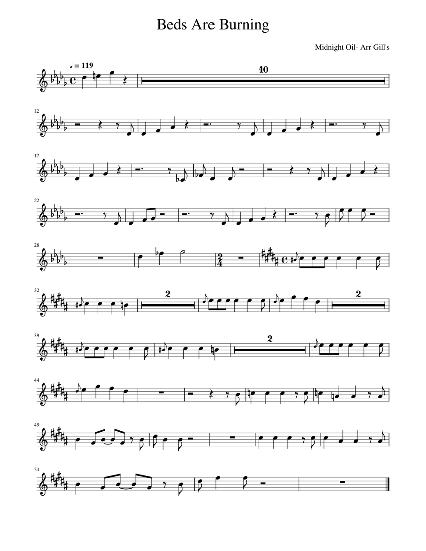 Beds Are Burning Sheet Music for Saxophone alto (Solo) | MuseScore.com