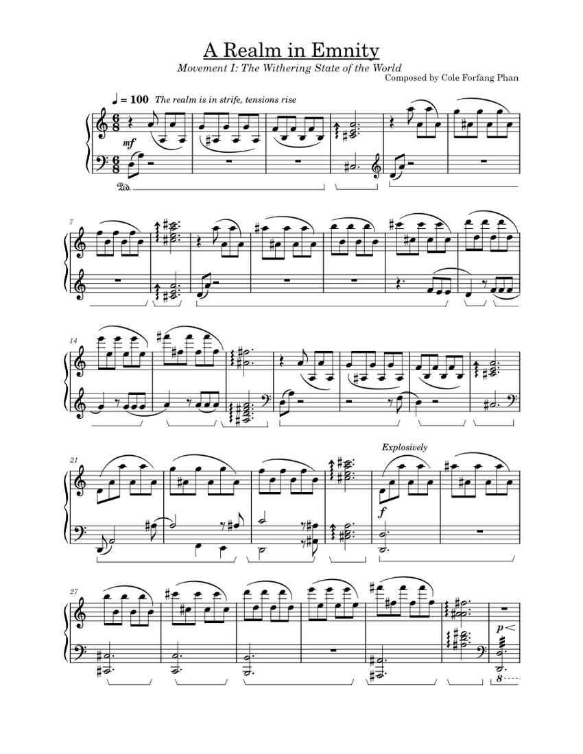 A Realm in Emnity - Cole Forfang Phan Sheet music for Piano (Solo ...