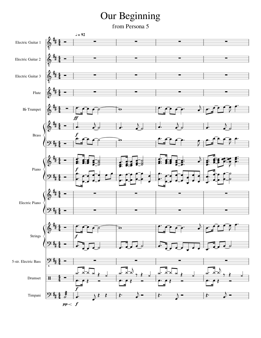 Our Beginning (from Persona 5) Sheet Music for Piano, Flute, Trumpet in ...