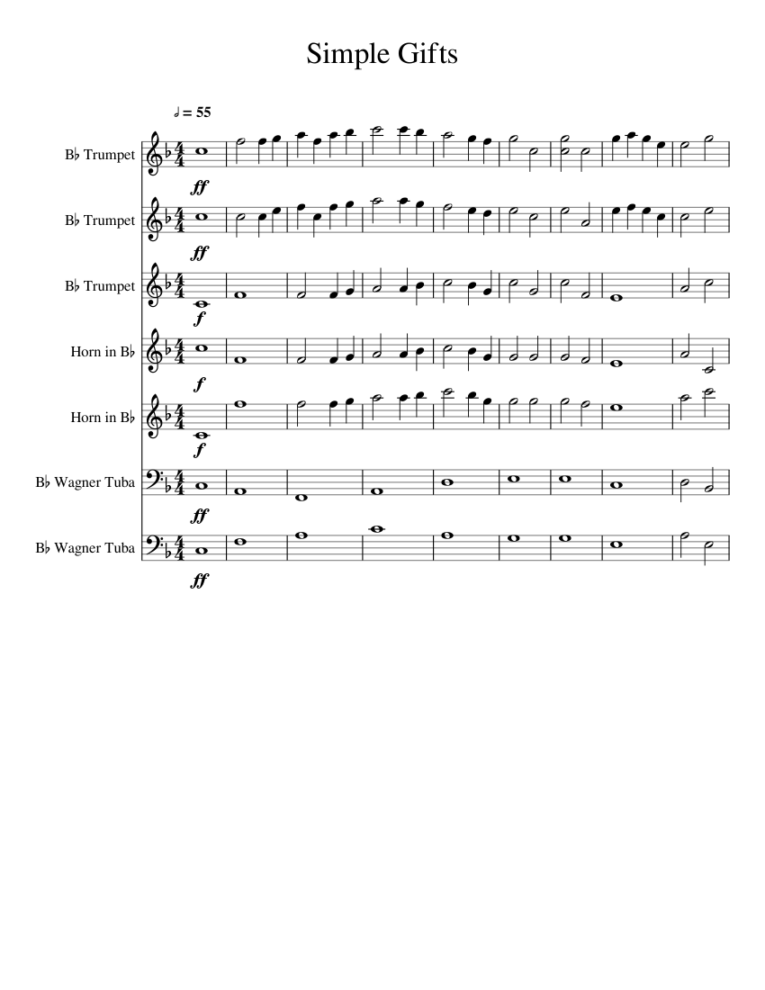 Simple Gifts Sheet Music for Trumpet in b-flat, Natural horn, Brass ...