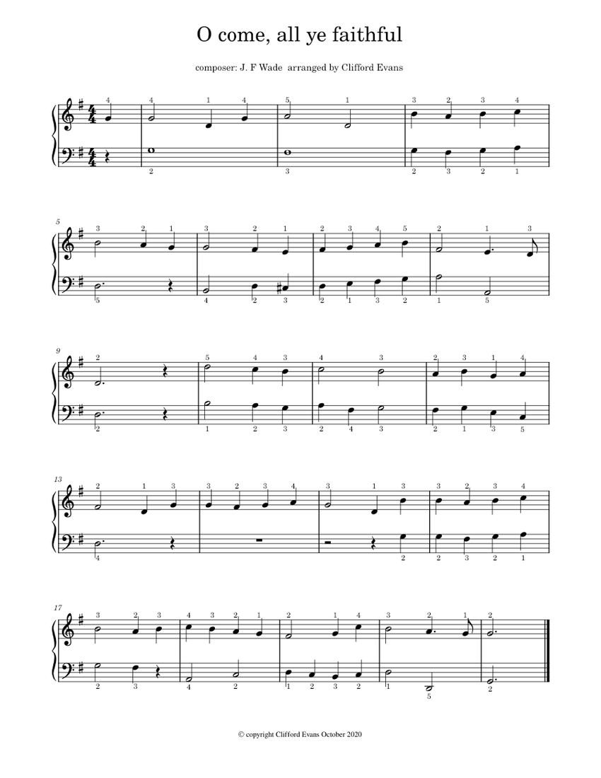 O come, all ye faithful by J F Wade Sheet music for Piano (Solo) Easy ...