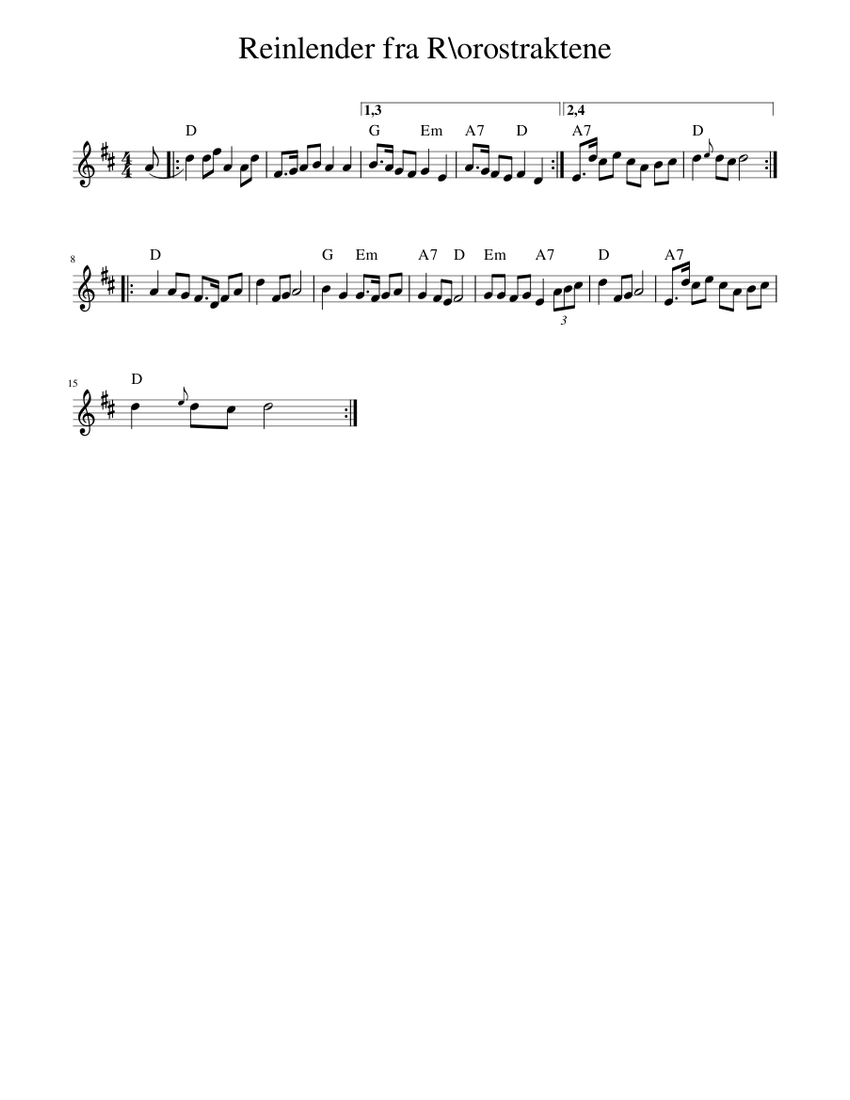 Reinlender fra R\orostraktene Sheet music for Piano (Solo) Easy ...