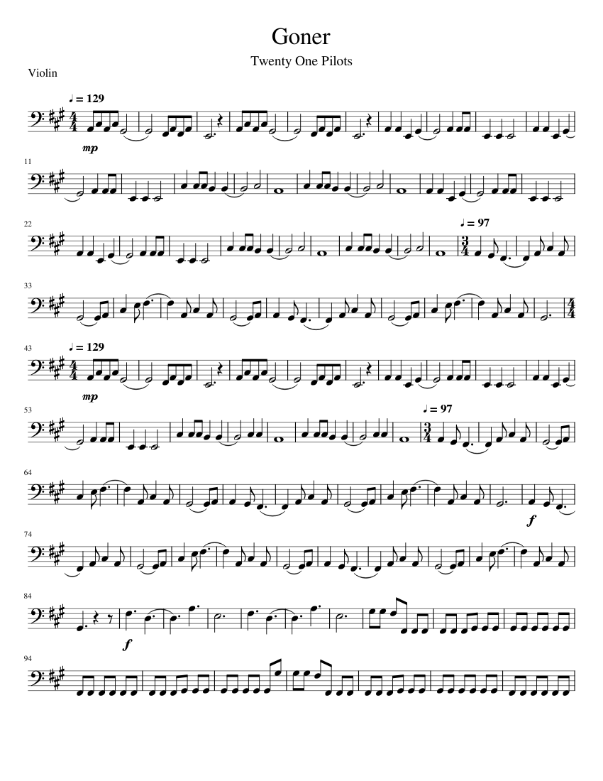 Goner Twenty One Pilots Sheet music for Cello (Solo) | Musescore.com