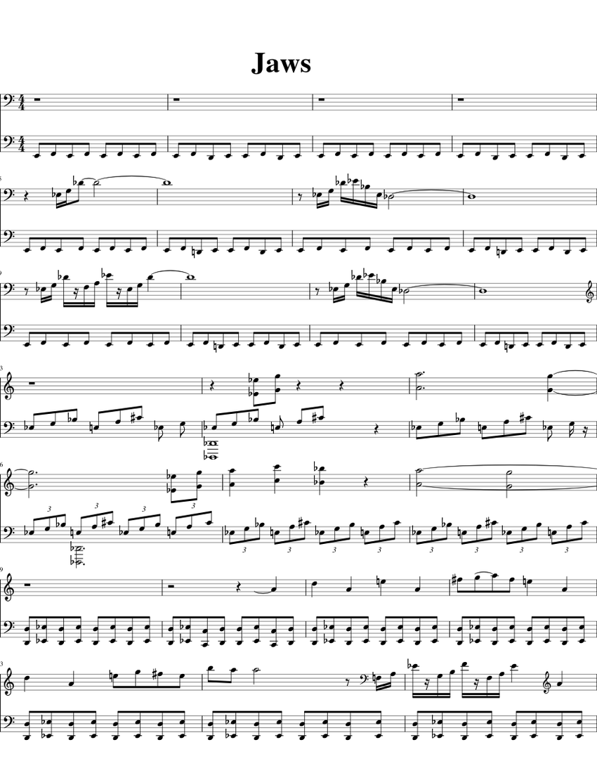 Jaws Sheet Music Piano Sheet Music for Drum group (Solo) | MuseScore.com