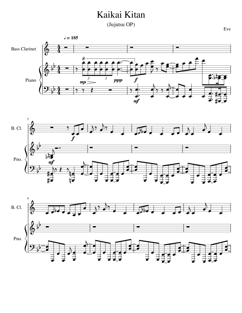 Kaikai Kitan Sheet music for Piano, Clarinet bass (Solo) | Musescore.com