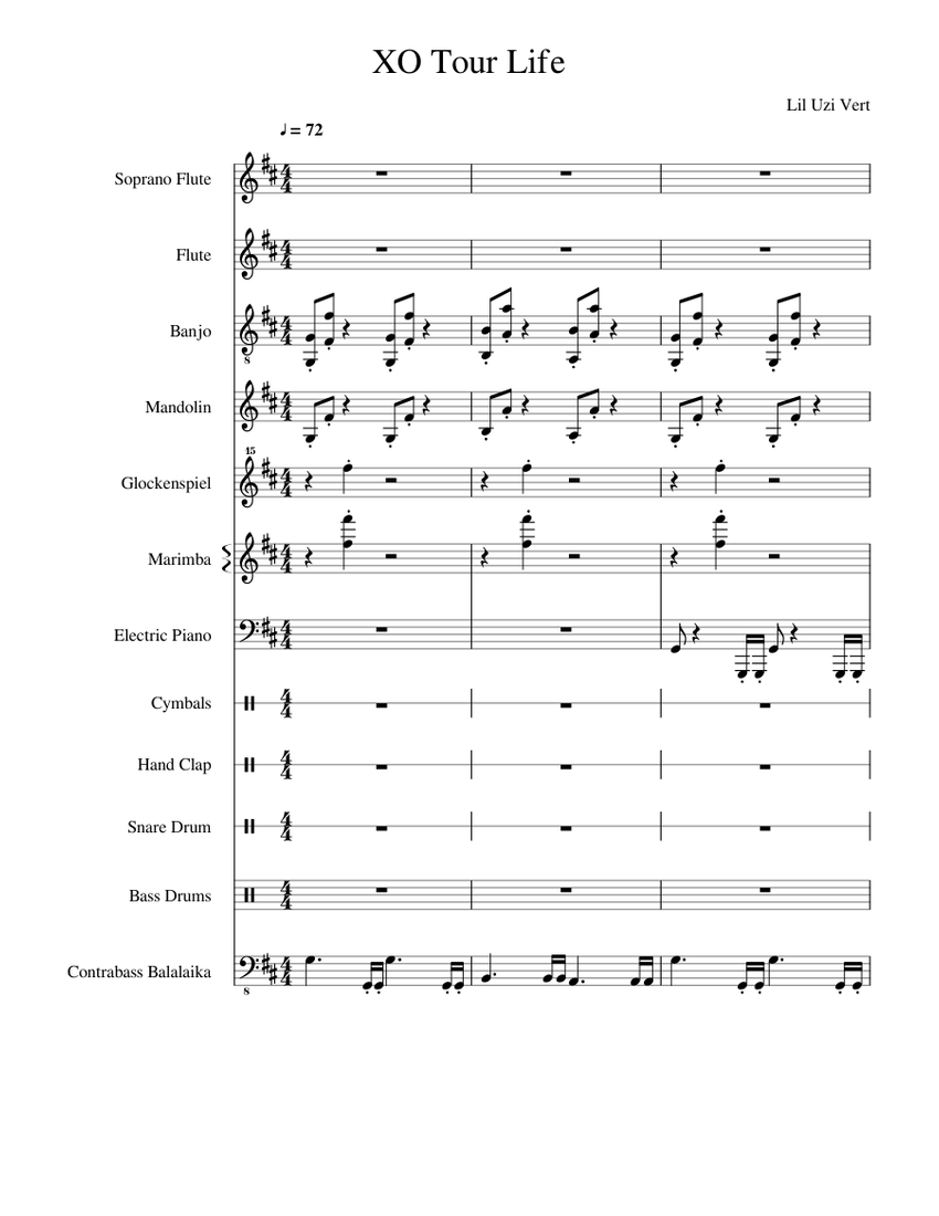 XO Tour Life Sheet Music for Piano, Flute, Glockenspiel, Snare drum ...