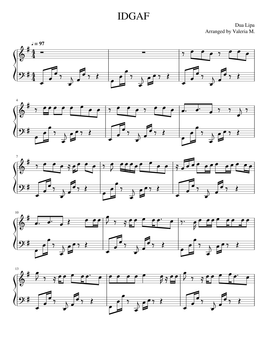 IDGAF Sheet music for Piano (Solo) | Musescore.com