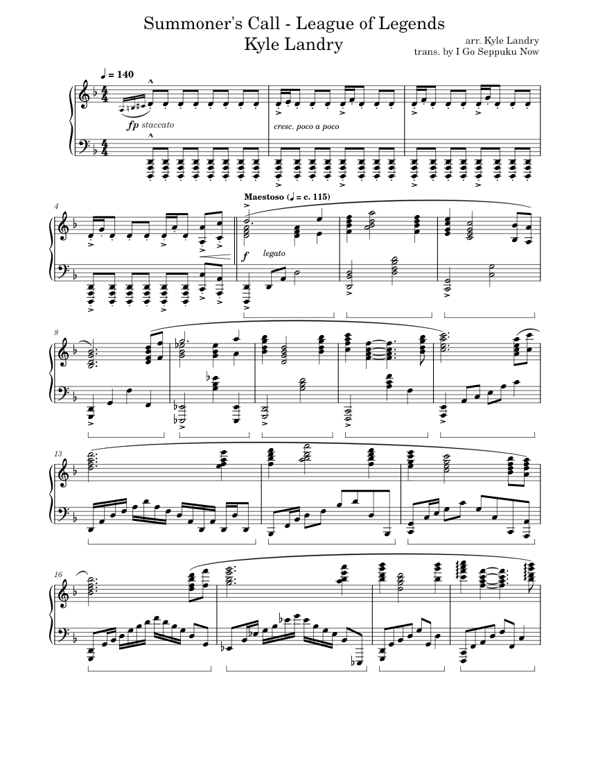 Summoner's Call – League of Legends - Kyle Landry Sheet Music for Piano ...