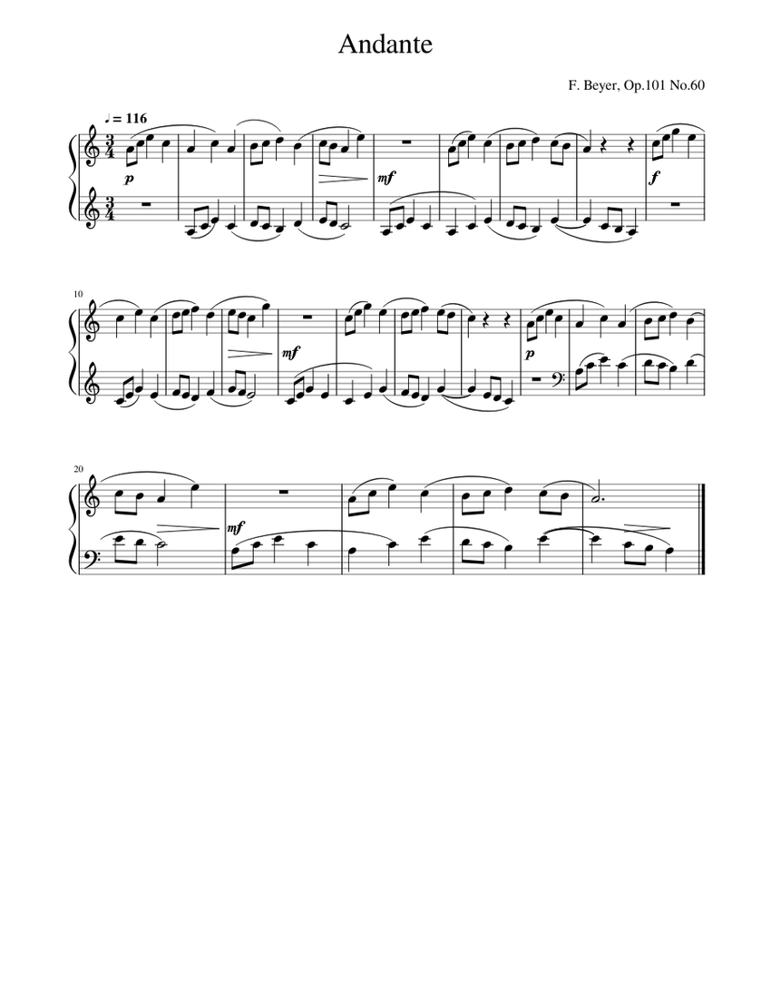 Andante Sheet music for Piano (Solo) Easy | Musescore.com