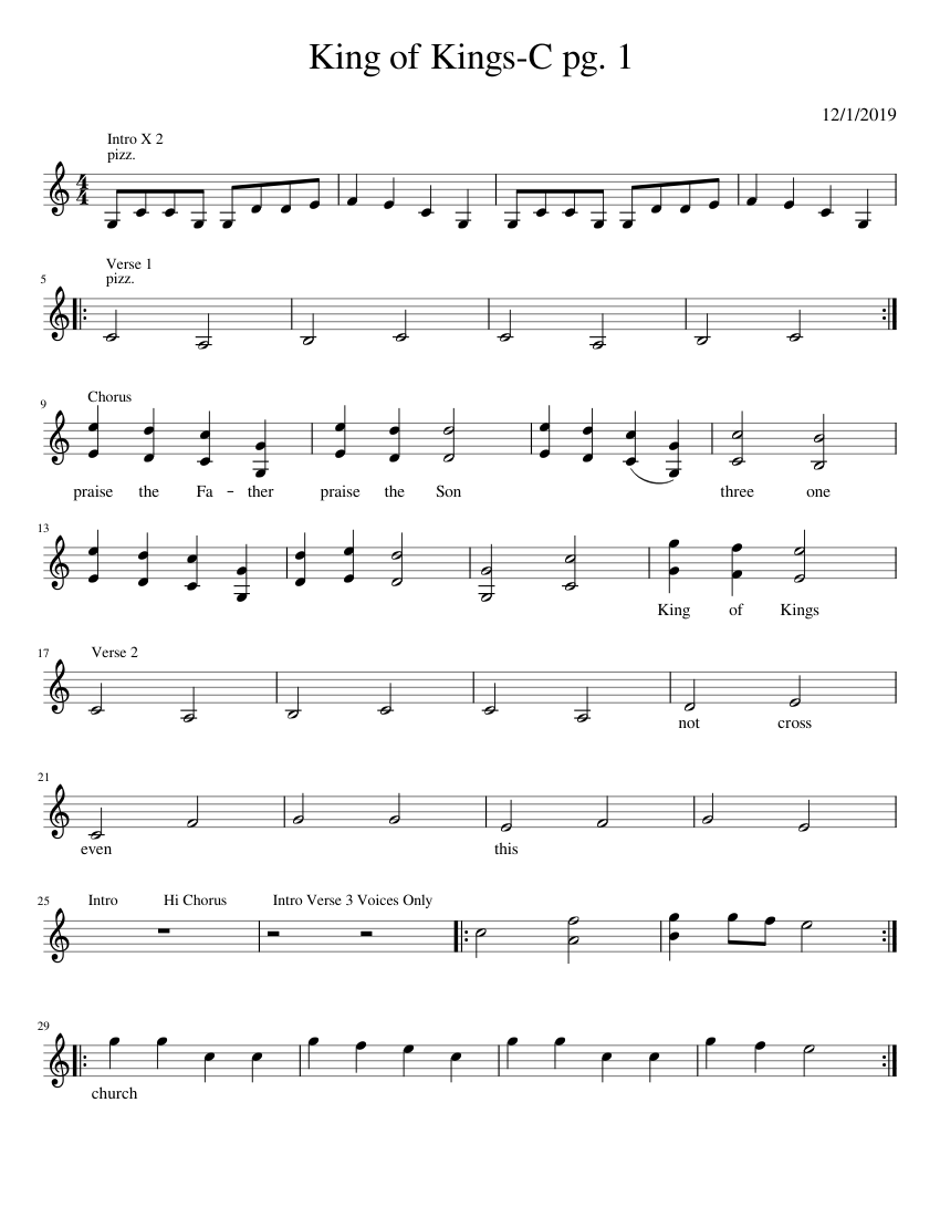 King of Kings-D Sheet Music for Piano (Solo) easy | MuseScore.com