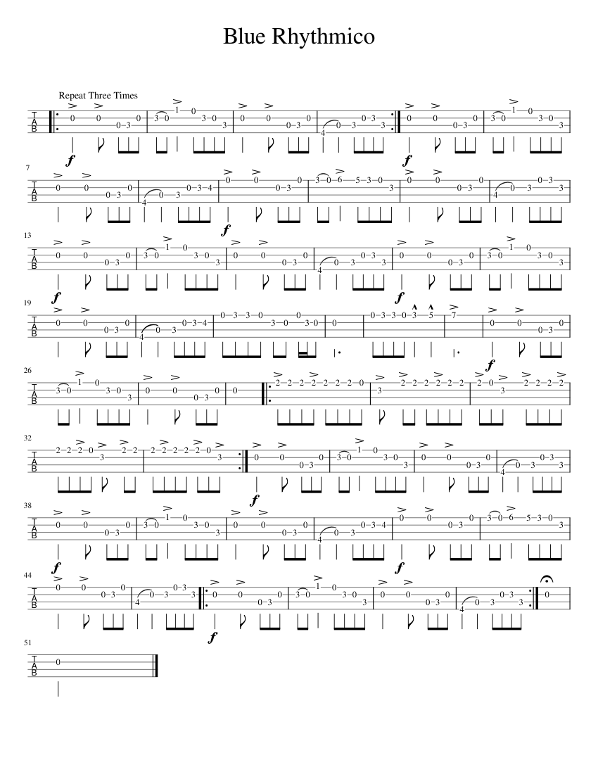 Blue Rhythmico For Bass Guitar (TAB) Sheet music for Bass guitar (Solo ...