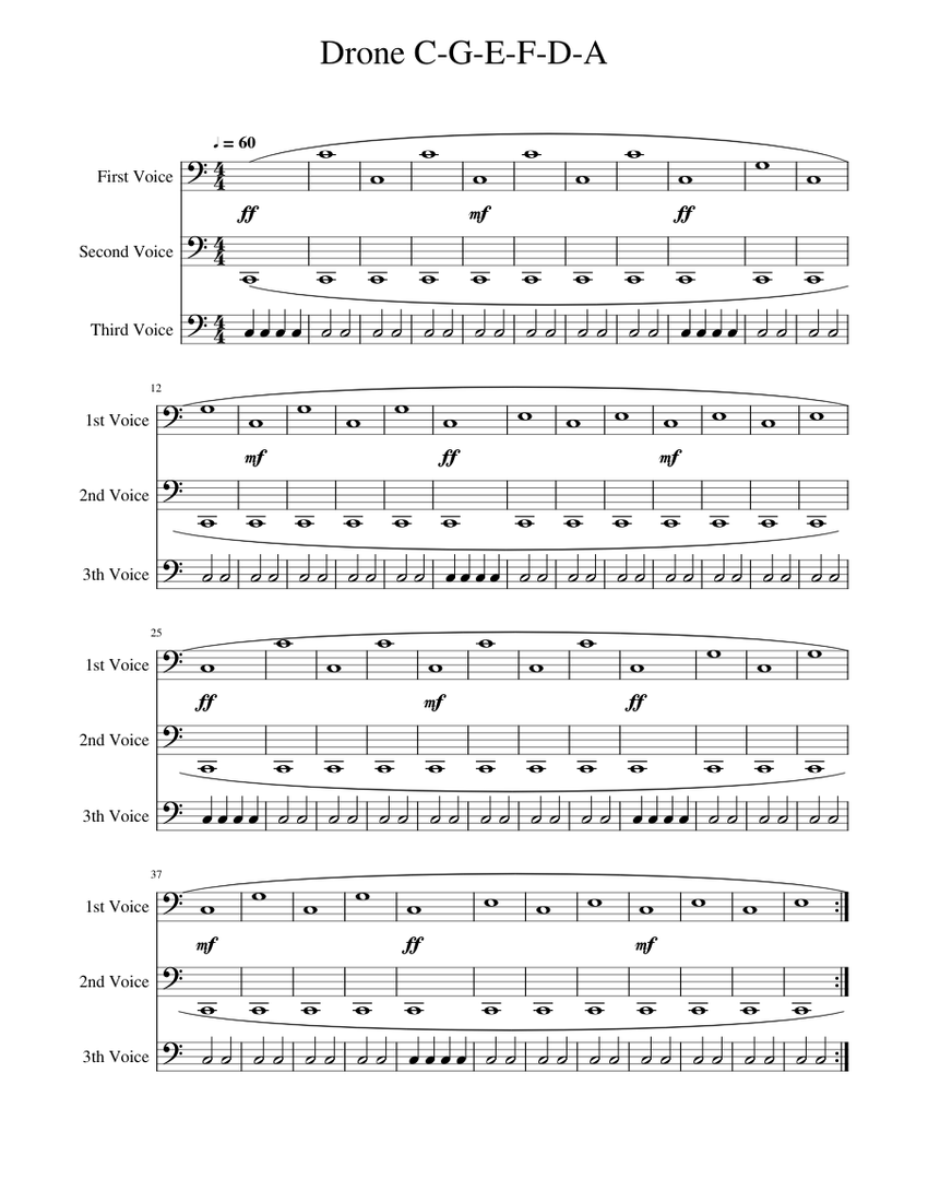 Drone C-G-E-F-D-A Sheet music for Piano, Organ, Bass guitar (Mixed Trio ...