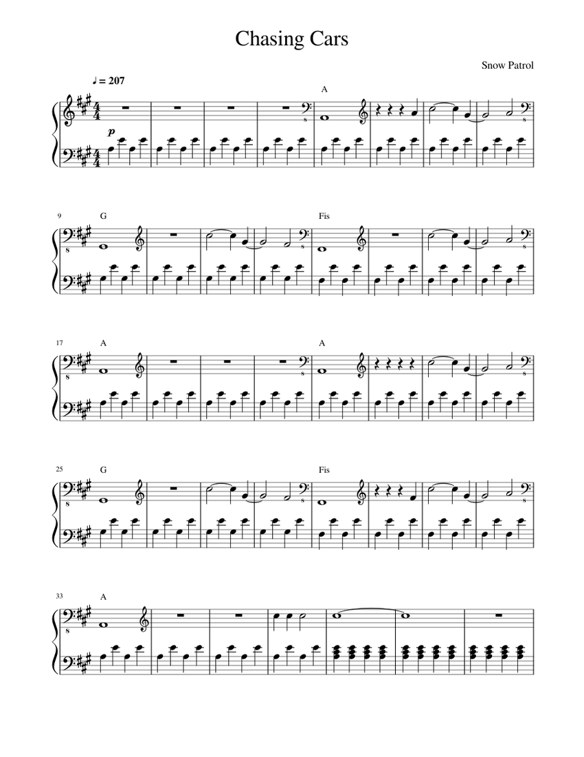 Chasing Cars Sheet Music for Piano (Solo) | MuseScore.com