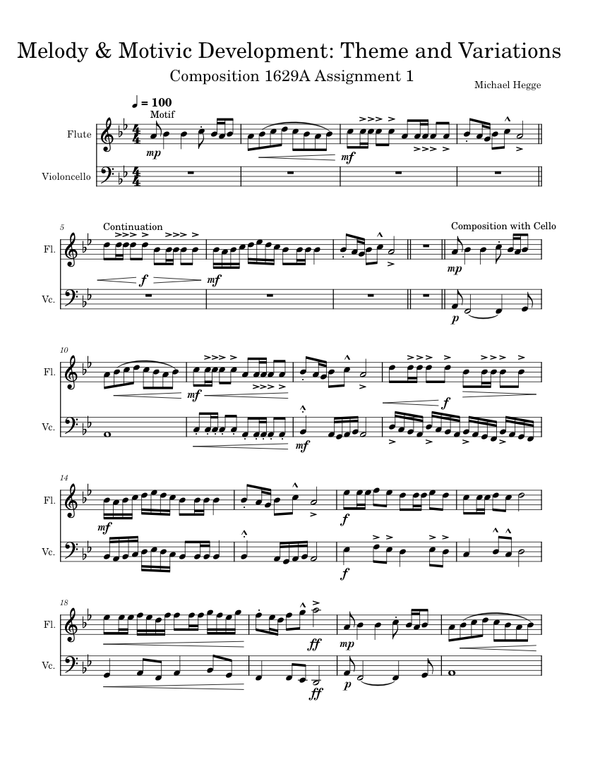 Melody & Motivic Development Theme and Variations Sheet music for Flute ...