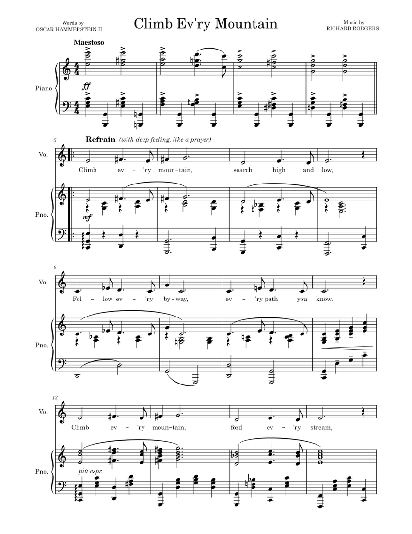 Climb Ev'ry Mountain Sheet Music for Piano (String Ensemble ...