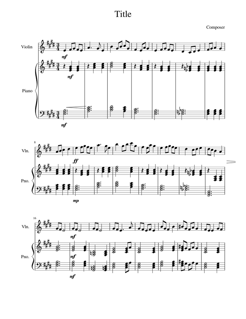16 bar Church melody finished Sheet Music for Piano, Violin (Solo ...