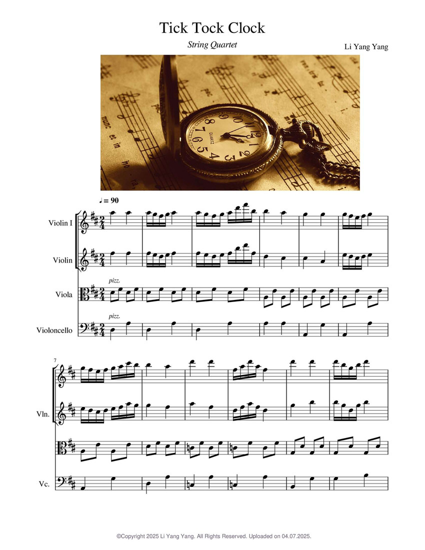 String Quartet - Tick Tock Clock Sheet Music for Violin, Viola, Cello ...