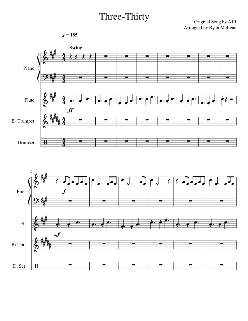 Three-Thirty – AJR Sheet Music for Piano, Flute, Trumpet in b-flat ...