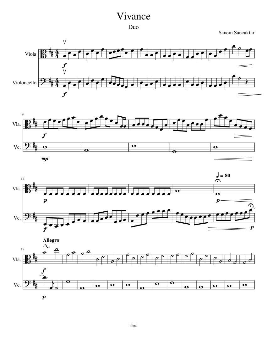 Vivance Sheet music for Viola, Cello (String Duet) | Musescore.com