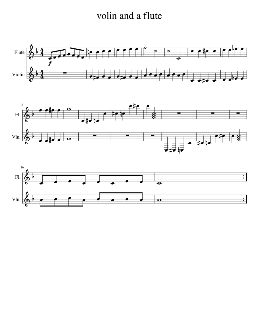 volin and a flute Sheet music for Flute, Violin (Mixed Duet ...
