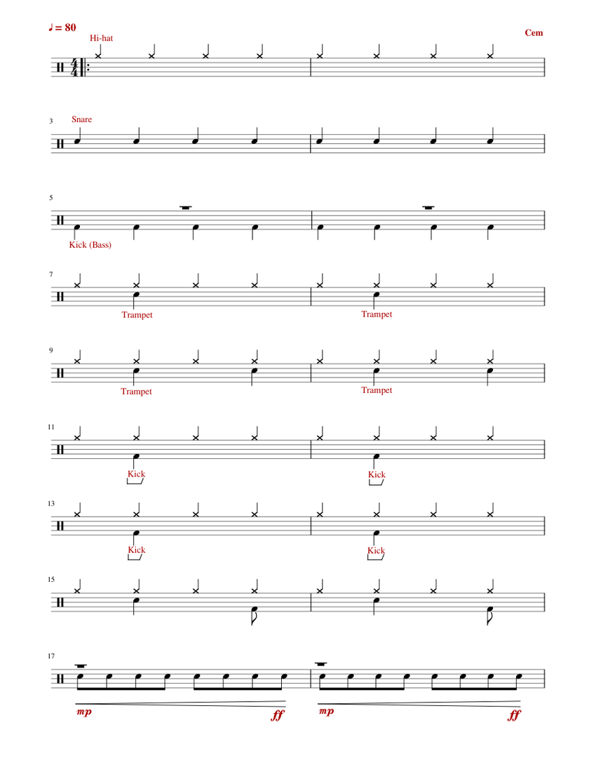 Basic Drum Rhythms Sheet Music for Drum group (Solo) | MuseScore.com