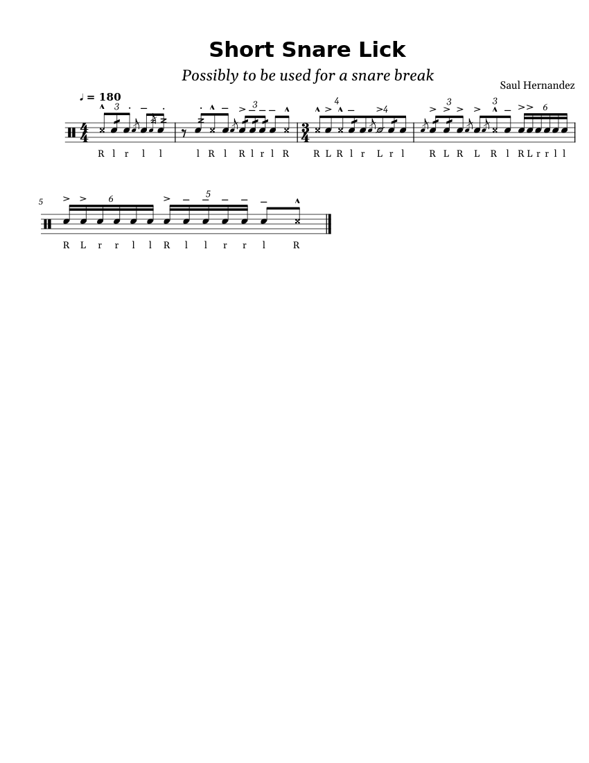 Short Snare Lick Sheet music for Snare drum (Solo) | Musescore.com