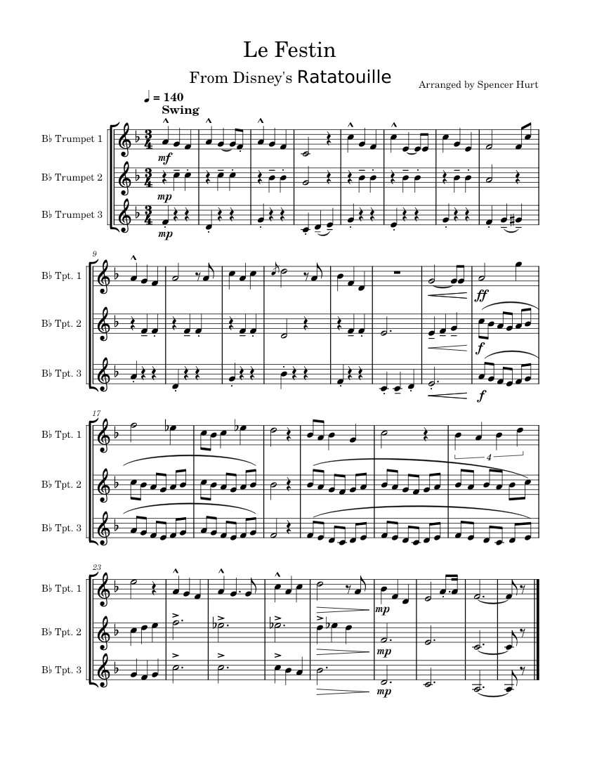 Le Festin - Michael Giacchino Sheet Music for Trumpet in b-flat (Brass ...
