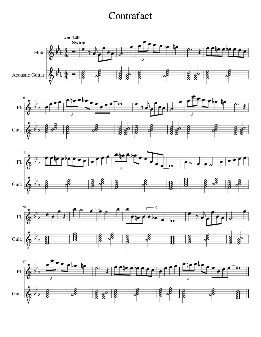 Contrafact Sheet music for Flute, Guitar (Mixed Duet) | Musescore.com