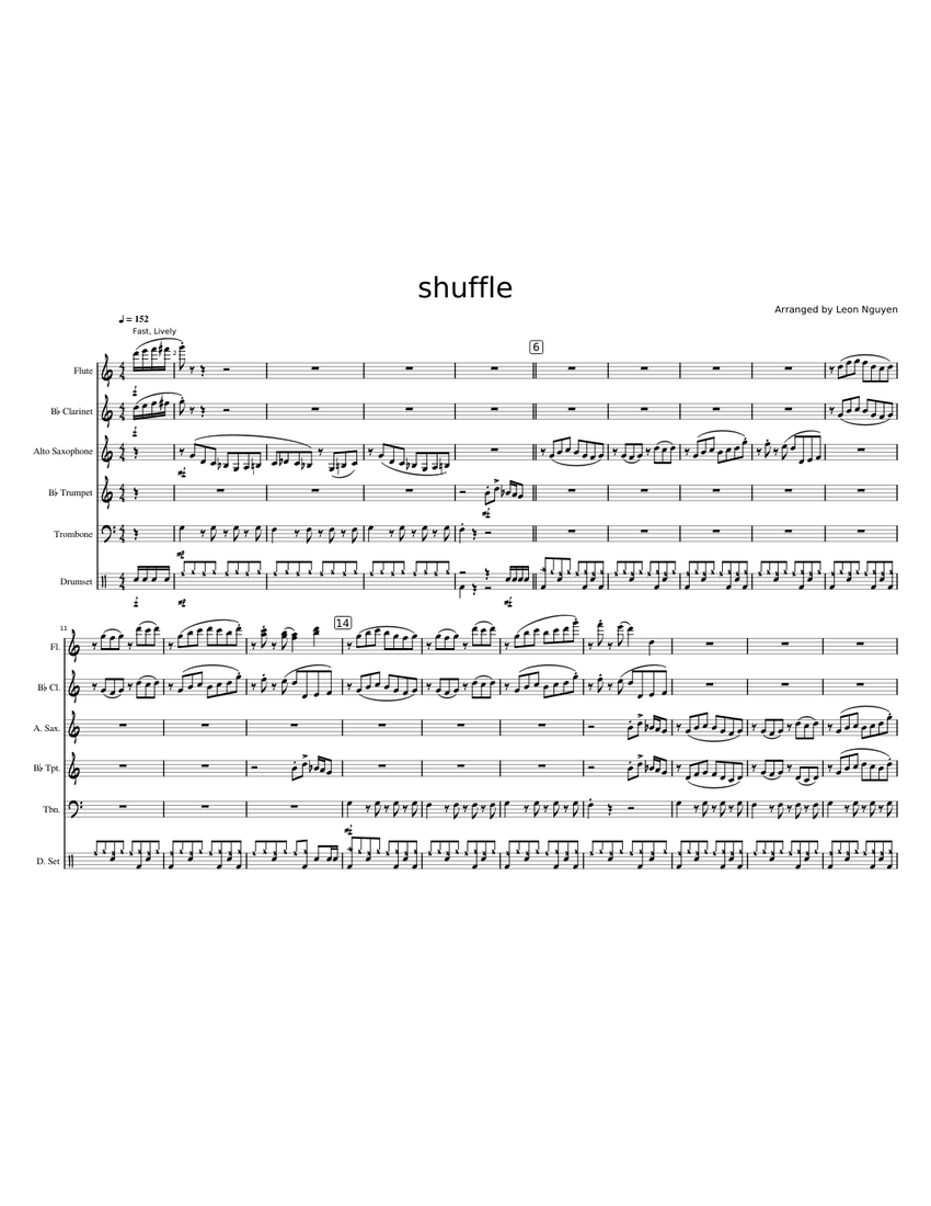 shuffle Sheet music for Trombone, Flute, Clarinet in b-flat, Saxophone ...