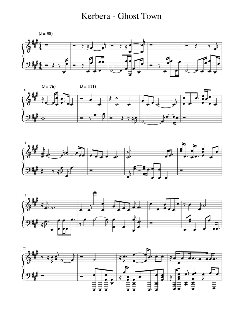 Kerbera - Ghost Town - piano tutorial