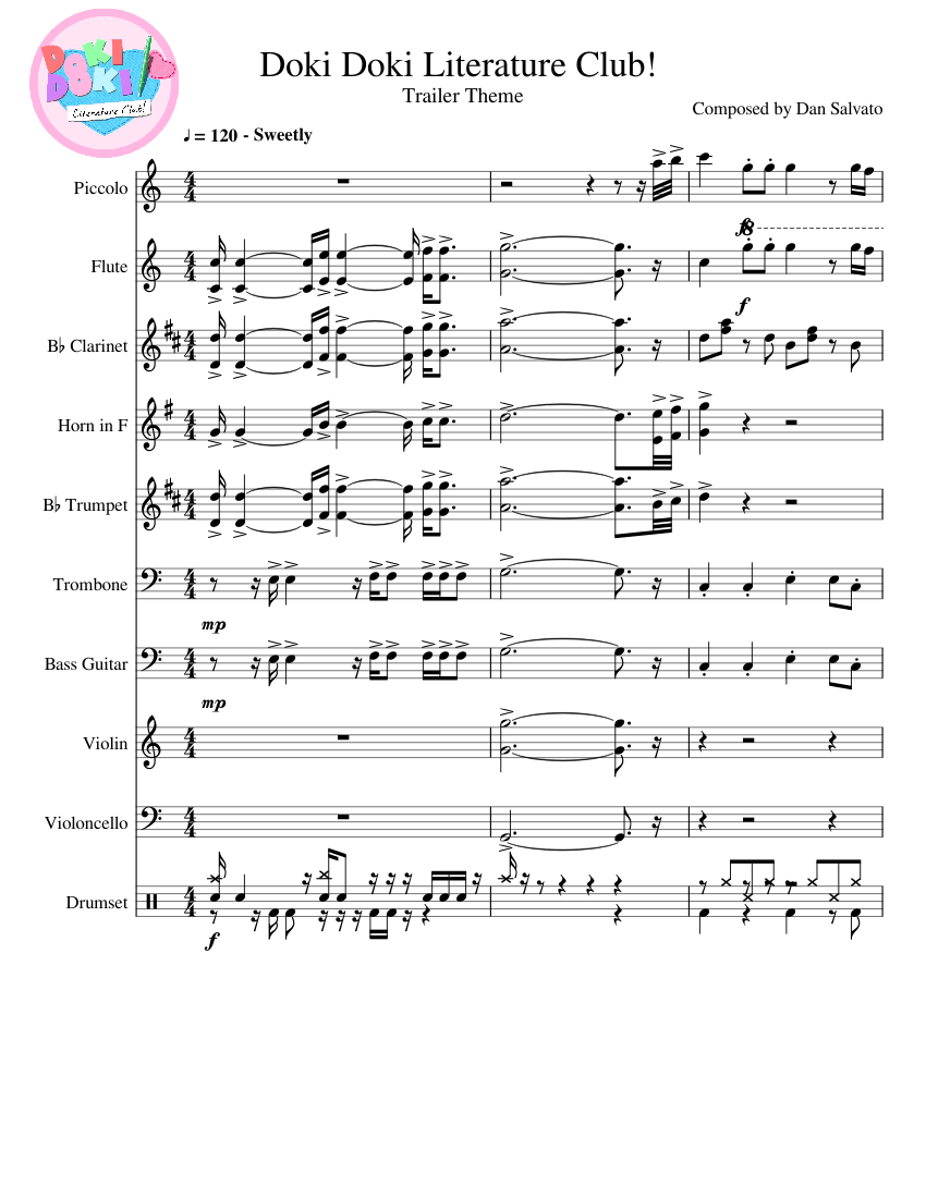 Doki Doki Literature Club! Trailer Theme Sheet music for Trombone ...