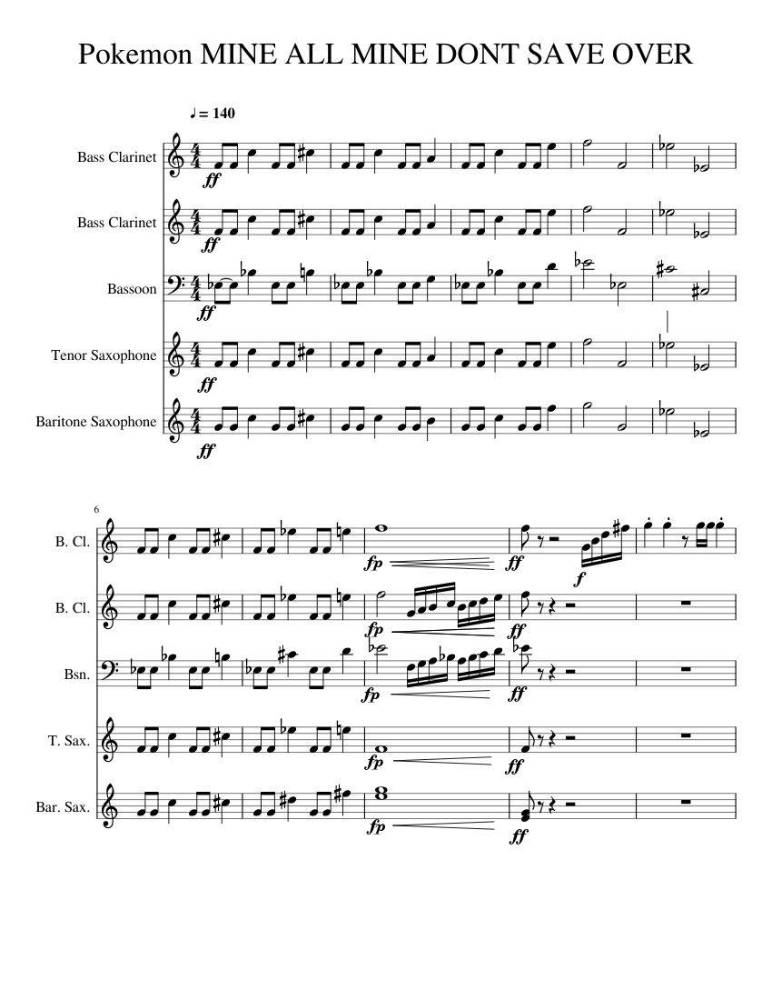 Pokemon Sheet music for Clarinet bass, Bassoon, Saxophone tenor ...