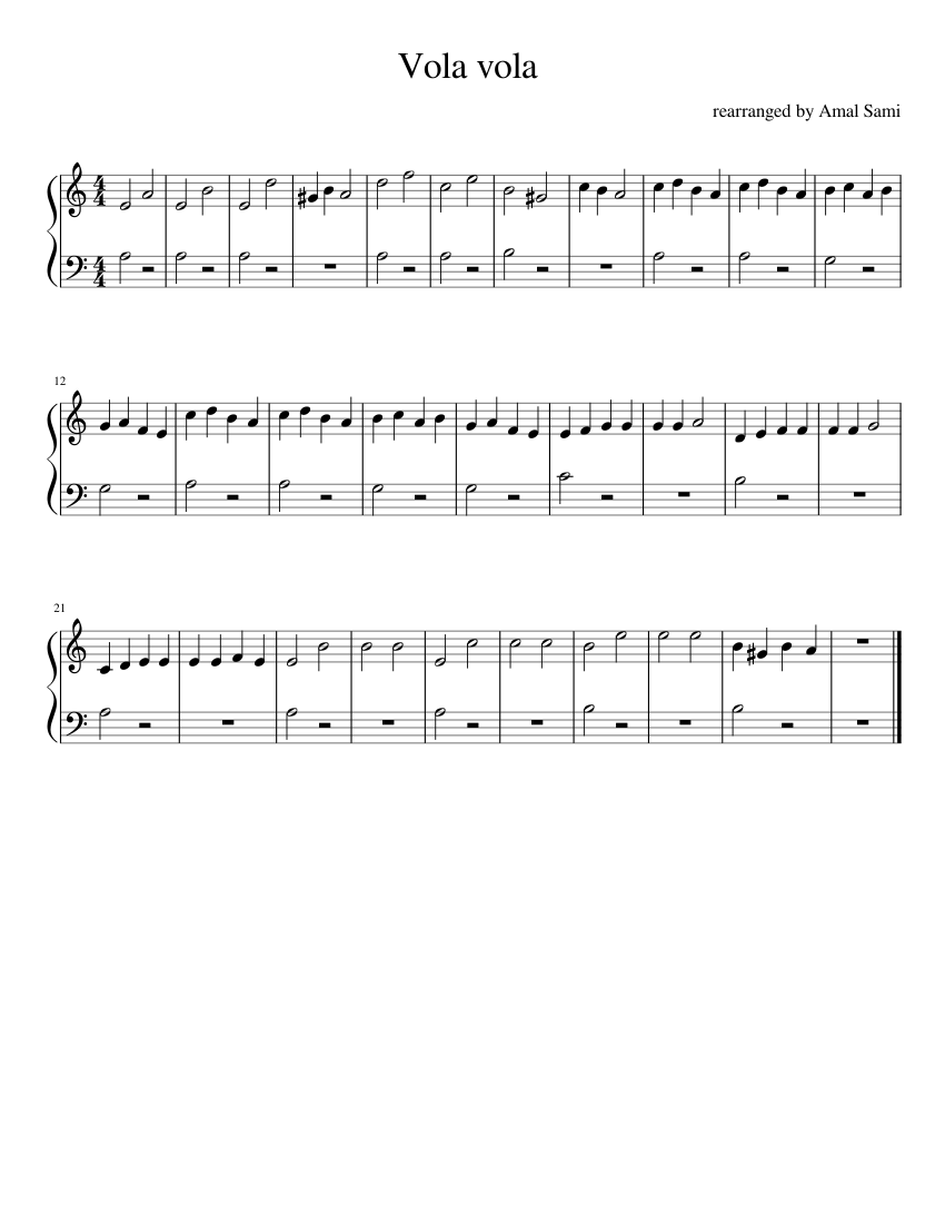 Vola vola Sheet music for Piano (Solo) | Musescore.com
