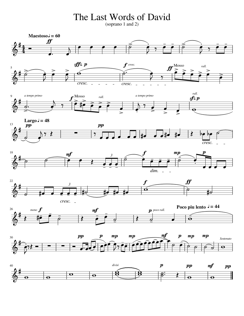 The Last Words of David soprano 1 and 2 Sheet music for Piano (Solo ...