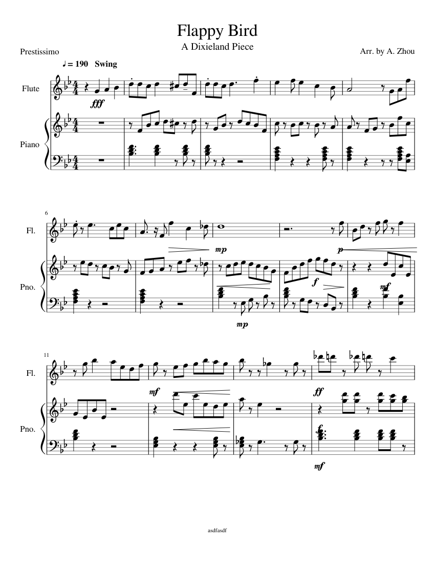Flappy Bird Sheet Music for Piano, Flute (Solo) | MuseScore.com