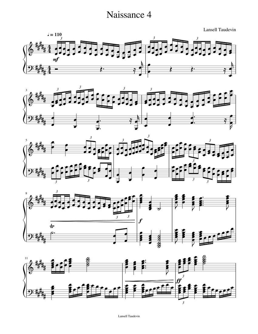 Naissance 4 by Lansell Taudevin Sheet Music for Piano (Solo ...