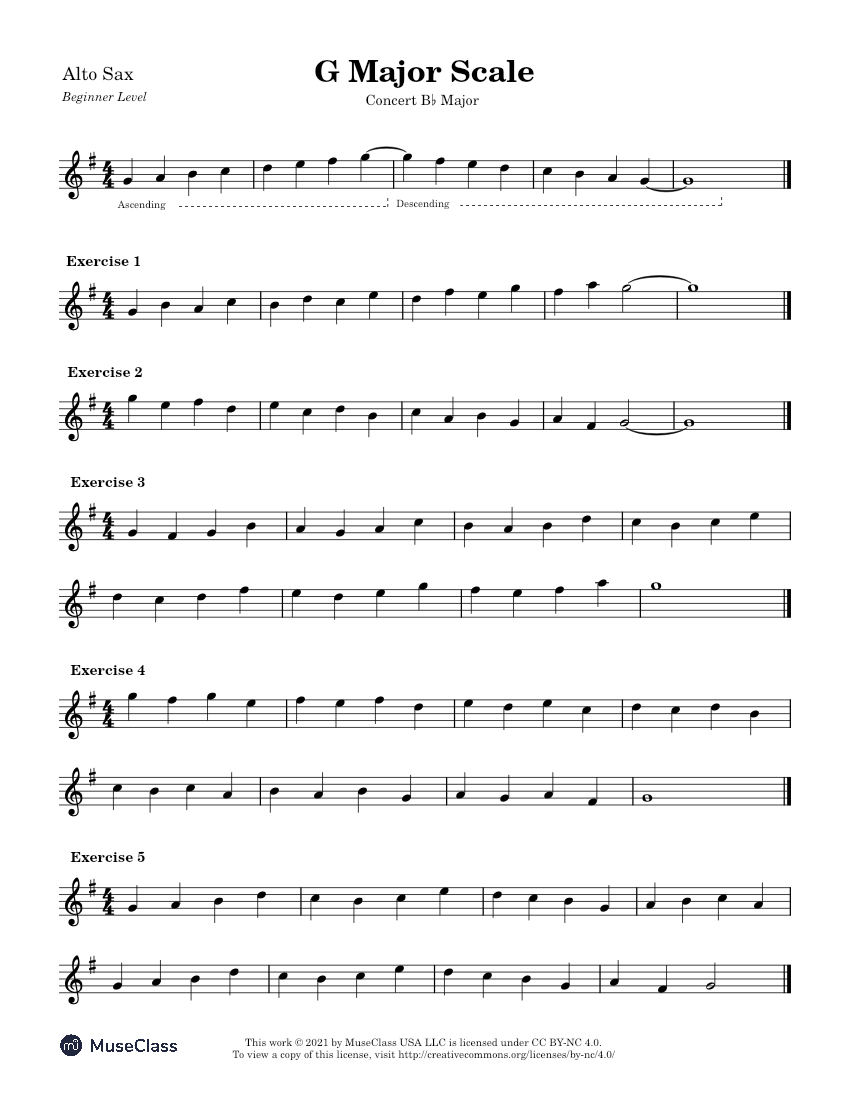 Concert Bb Major Scale Exercises-Beginner for Alto Sax Sheet Music for ...