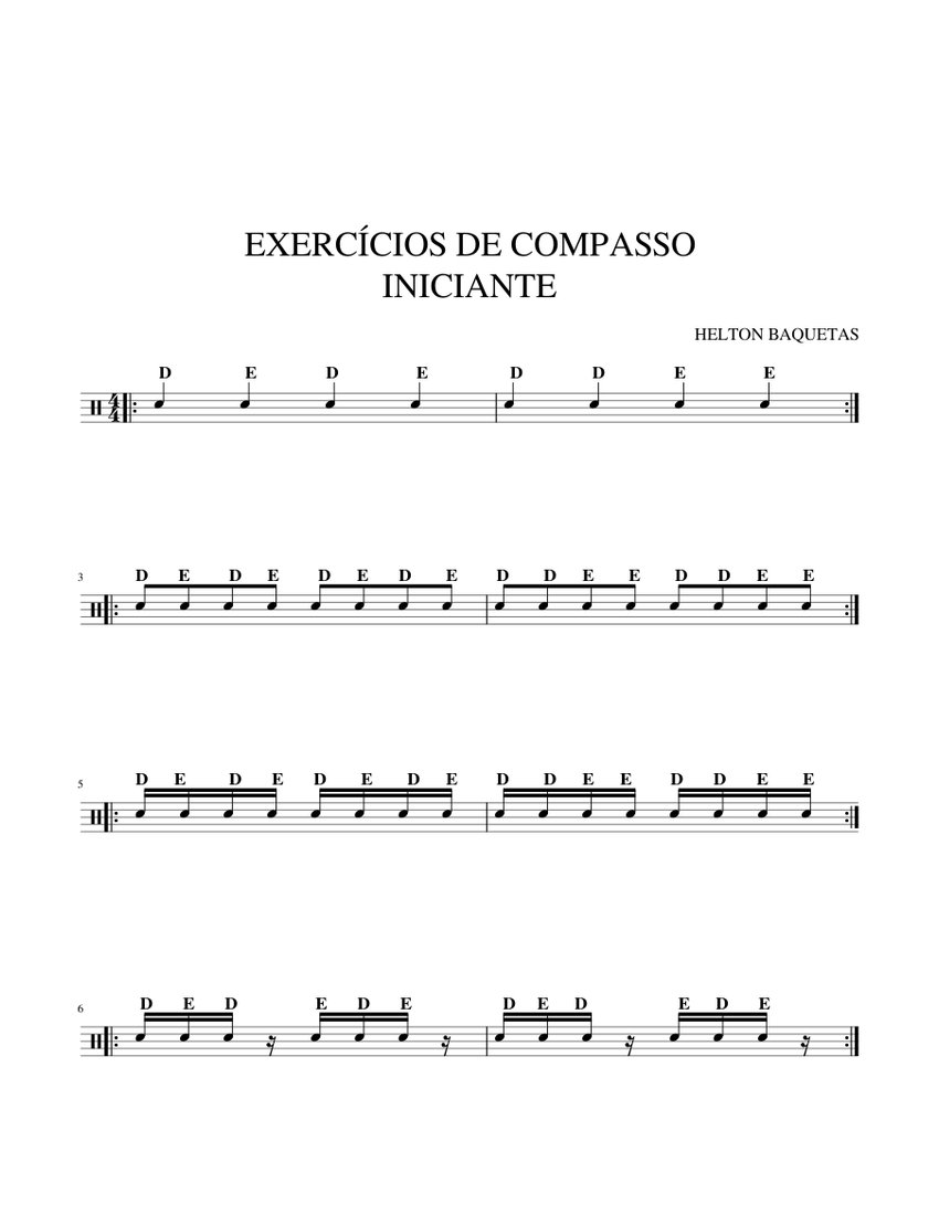 exercicios de compasso iniciante1 Sheet music for Drum group (Solo) | Musescore.com
