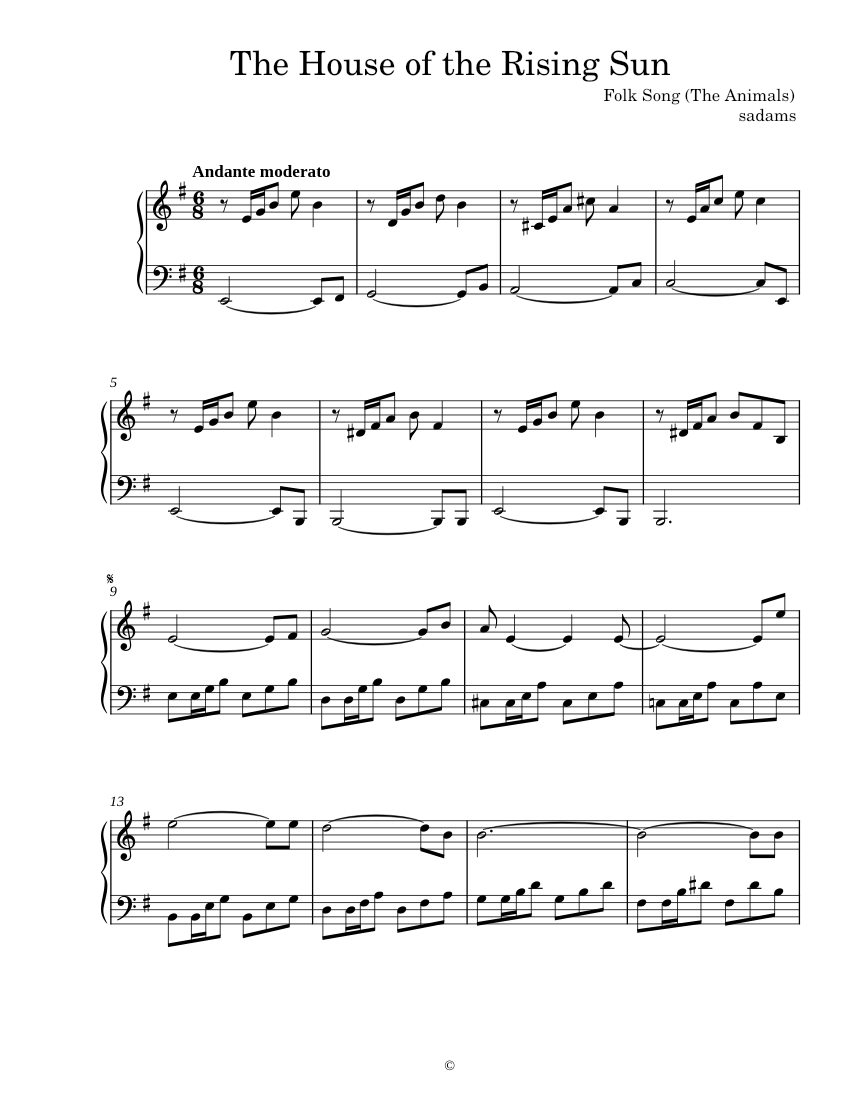 House of the rising sun (Easy Piano) Sheet Music for Piano (Solo ...