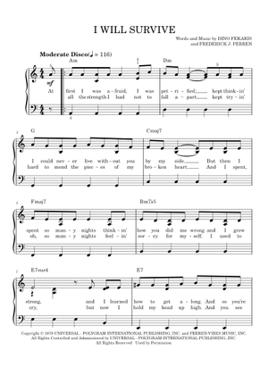 Play Official version of I will survive Sheet Music by Gloria Gaynor ...