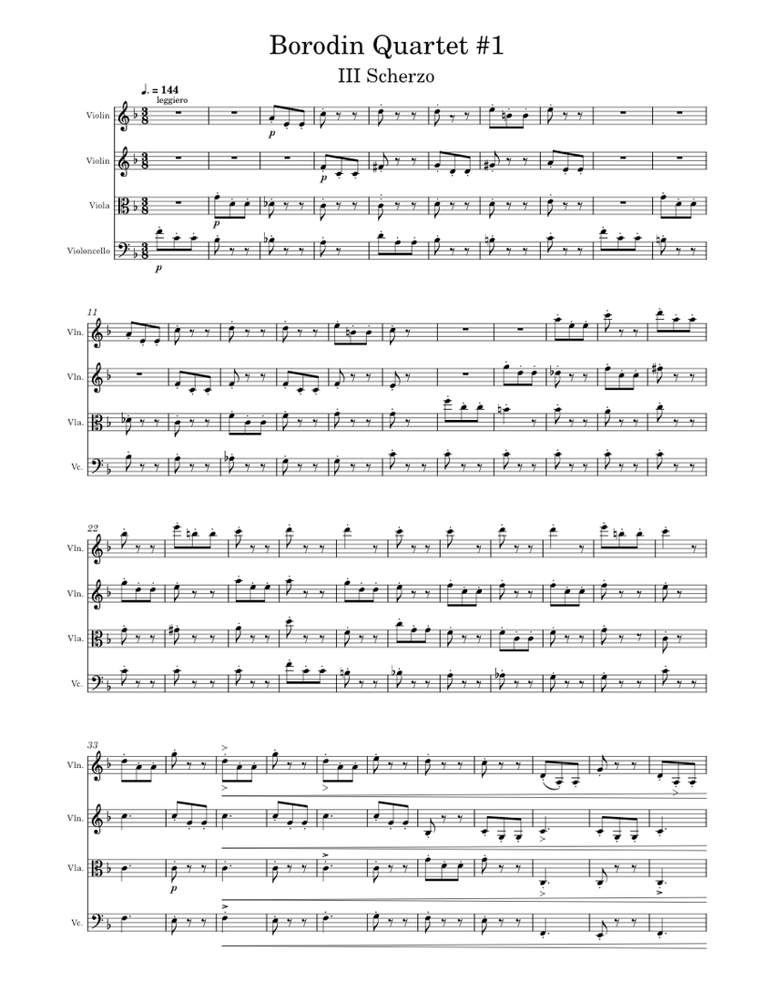 String Quartet No.1 M3 Aleksandr Borodin Sheet Music for Violin, Viola, Cello (String Quartet ...