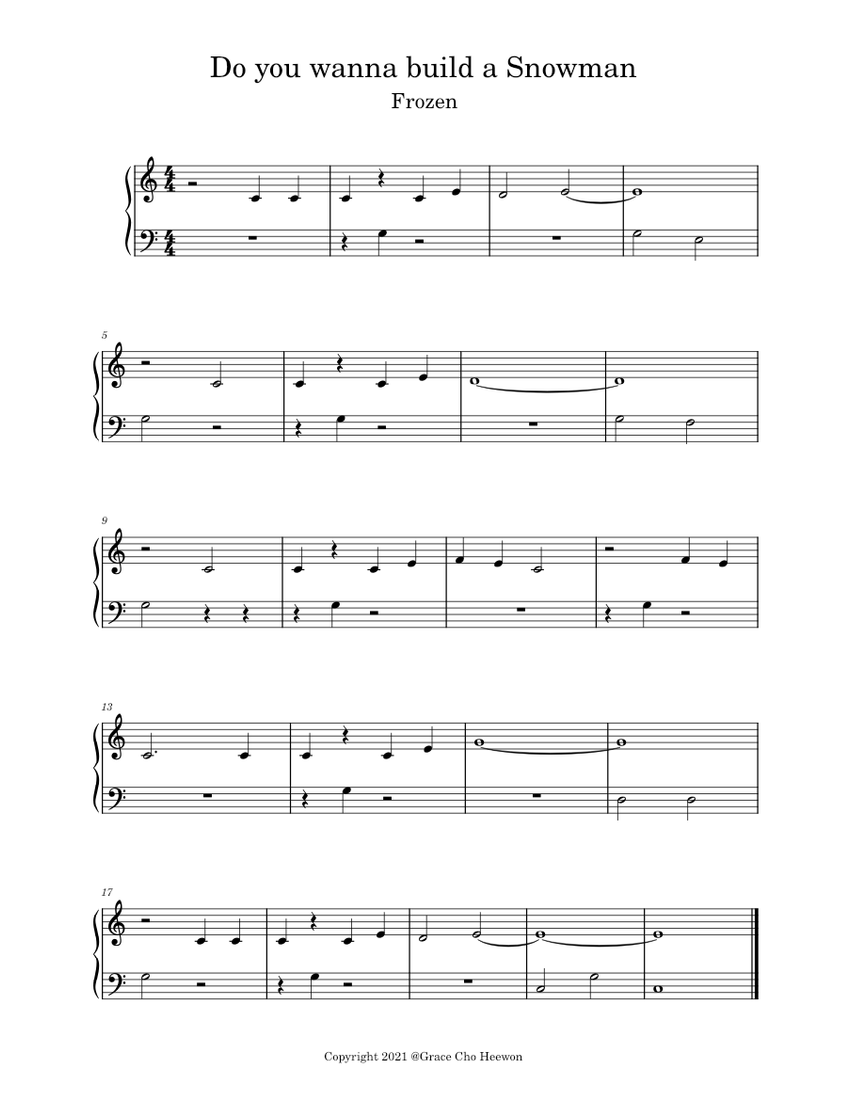 Do you wanna build a snowman (Easy version) Sheet Music for Piano (Solo ...