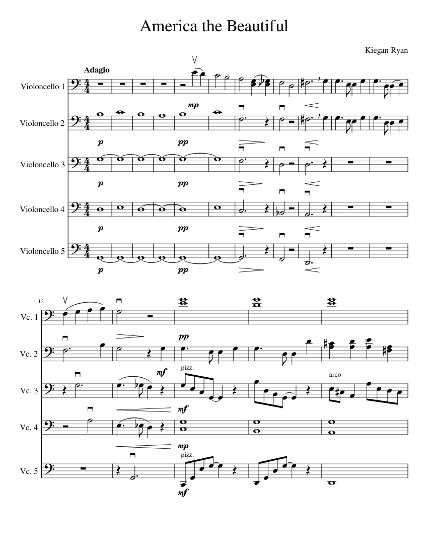 America the Beautiful Sheet music for Cello (String Ensemble ...