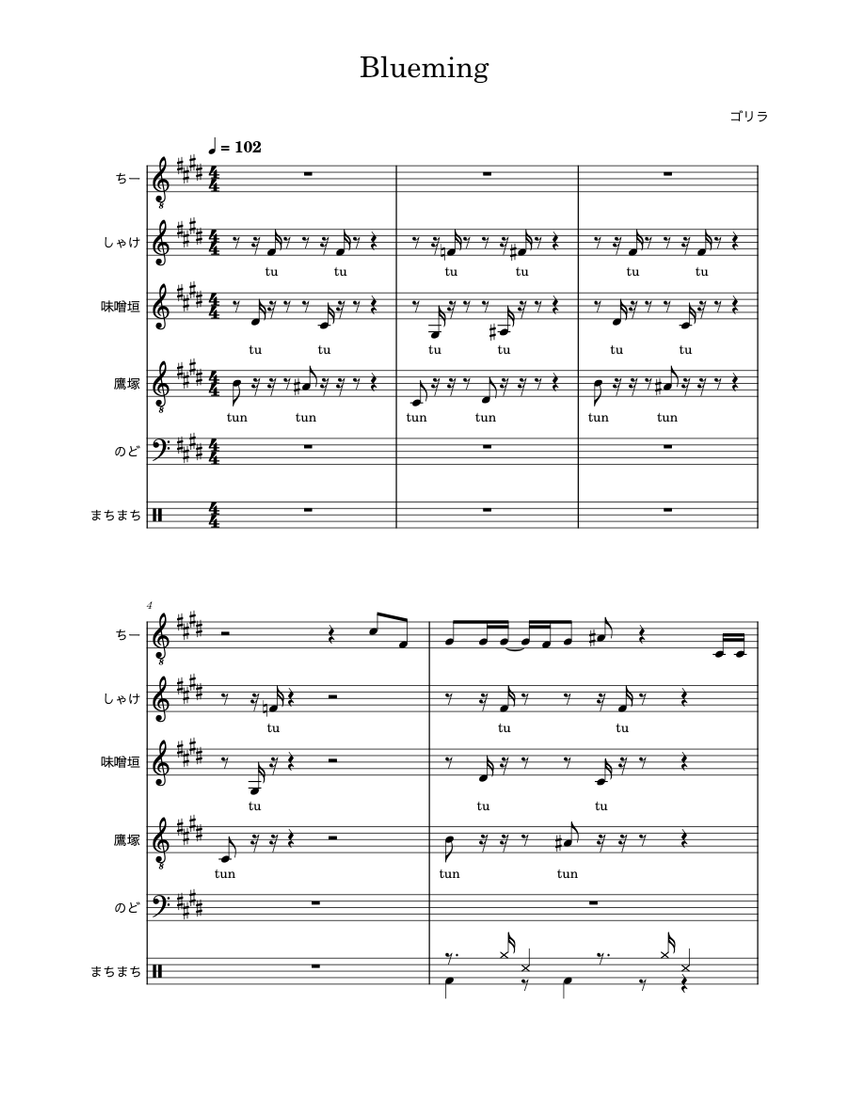 Blueming ちー Sheet music for Piano, Drum group (Mixed Ensemble) | Musescore.com