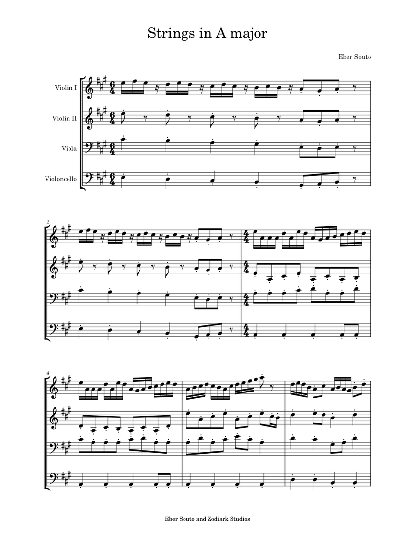 Strings in A Major Sheet music for Violin, Viola, Cello (String Quartet) | Musescore.com
