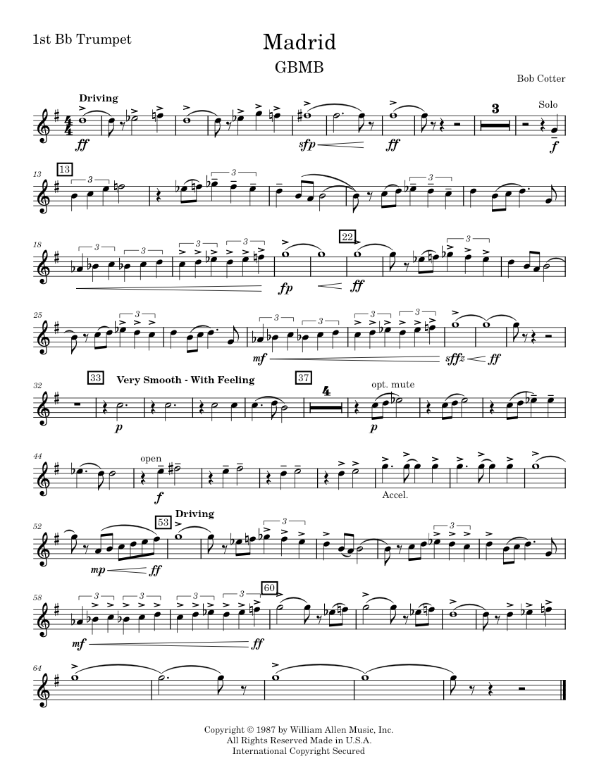 Madrid – Bob Cotter Madrid 1st Bb Trumpet Sheet Music for Trumpet in b ...
