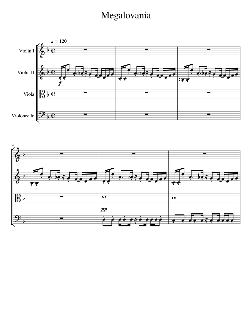 Megalovania - String quartet Sheet music for Violin, Viola, Cello ...