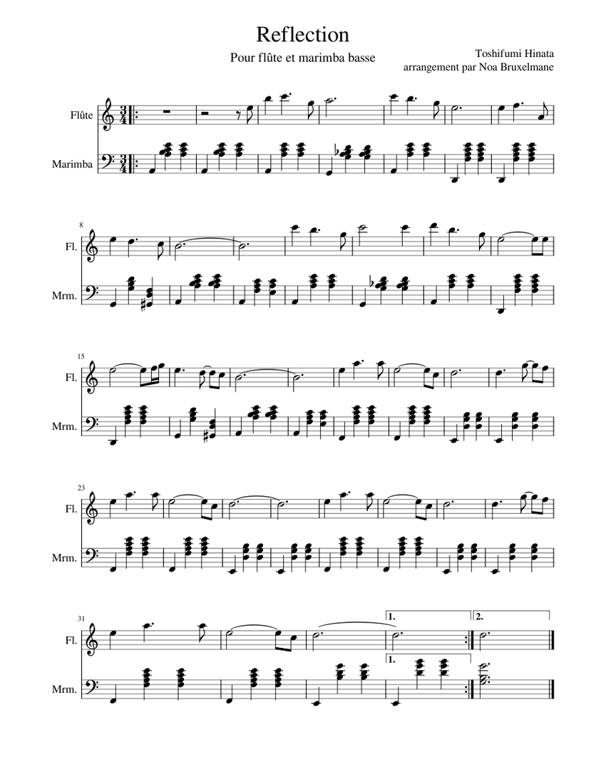 Reflection Sheet music for Flute, Marimba (Solo) | Musescore.com