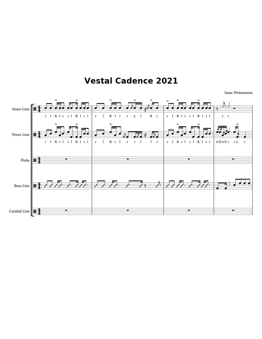 VHS Cadence 2021 Sheet music for Snare drum, Crash, Tenor drum, Bass ...