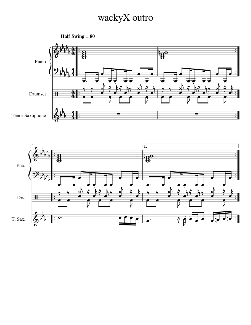 Generic outro music Sheet music for Piano, Saxophone tenor, Drum group ...